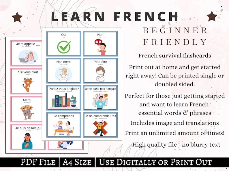 French Flashcards for Beginners, French Printable Flashcards, French ...