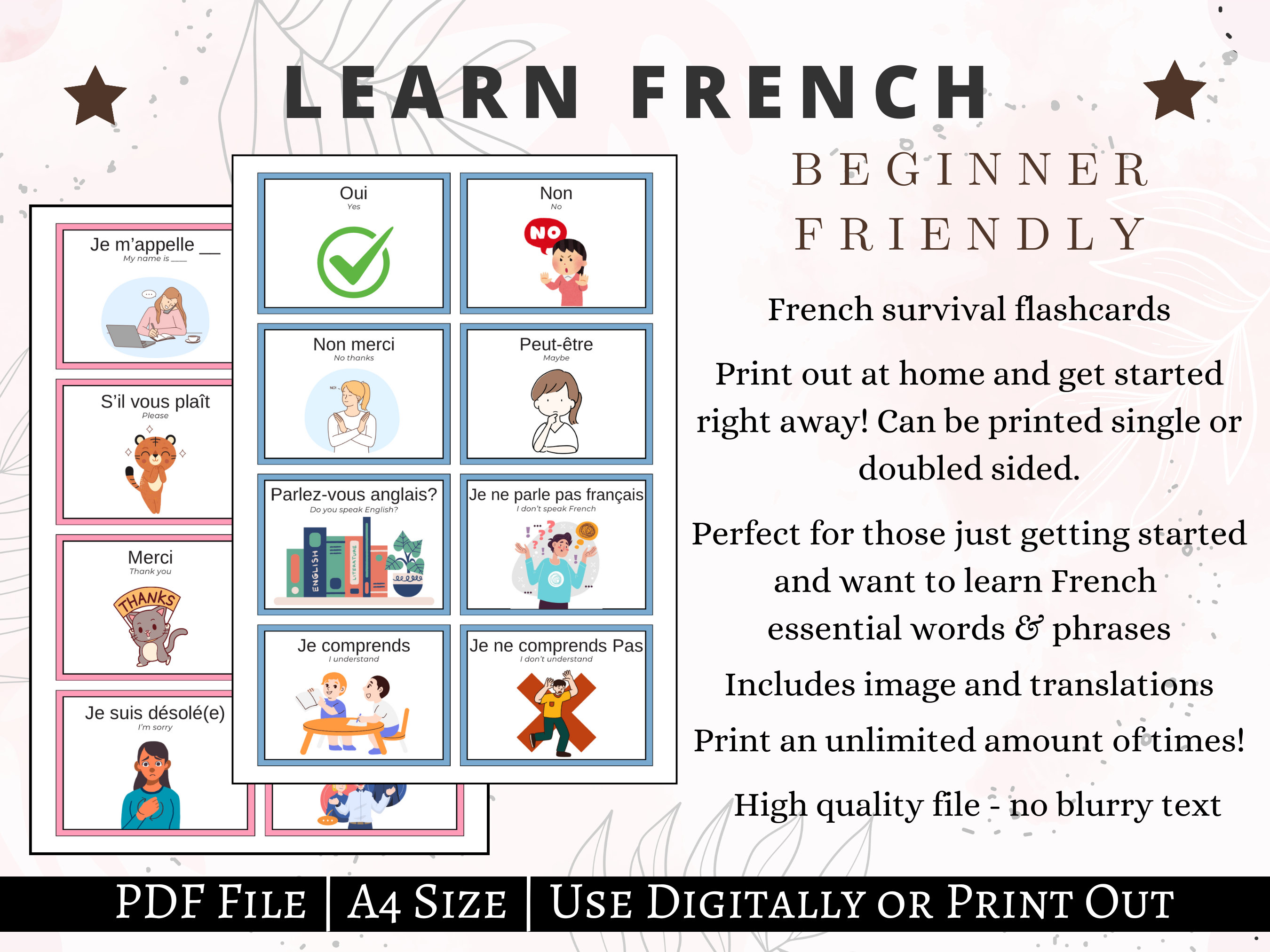 French Flashcards for Beginners, French Printable Flashcards, French ...