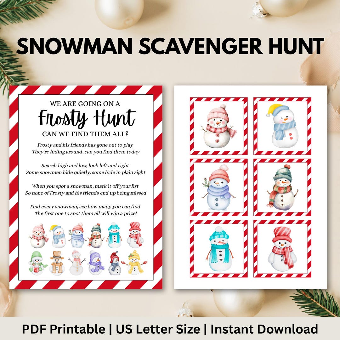 Christmas Scavenger Hunt Printable for Kids, Snowman Scavenger Hunt ...