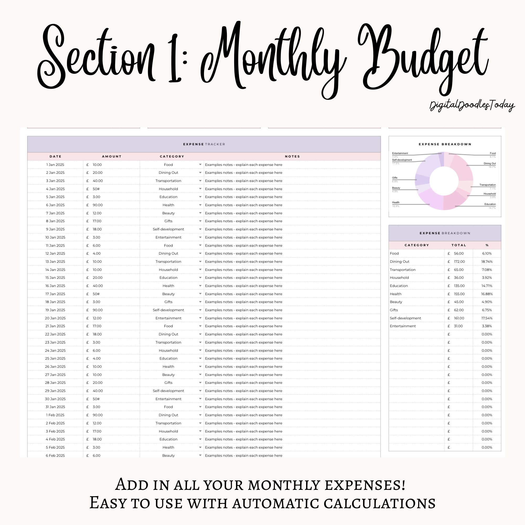 Budget Planner Google Sheet Monthly Budget Spreadsheet Paycheck Budget ...
