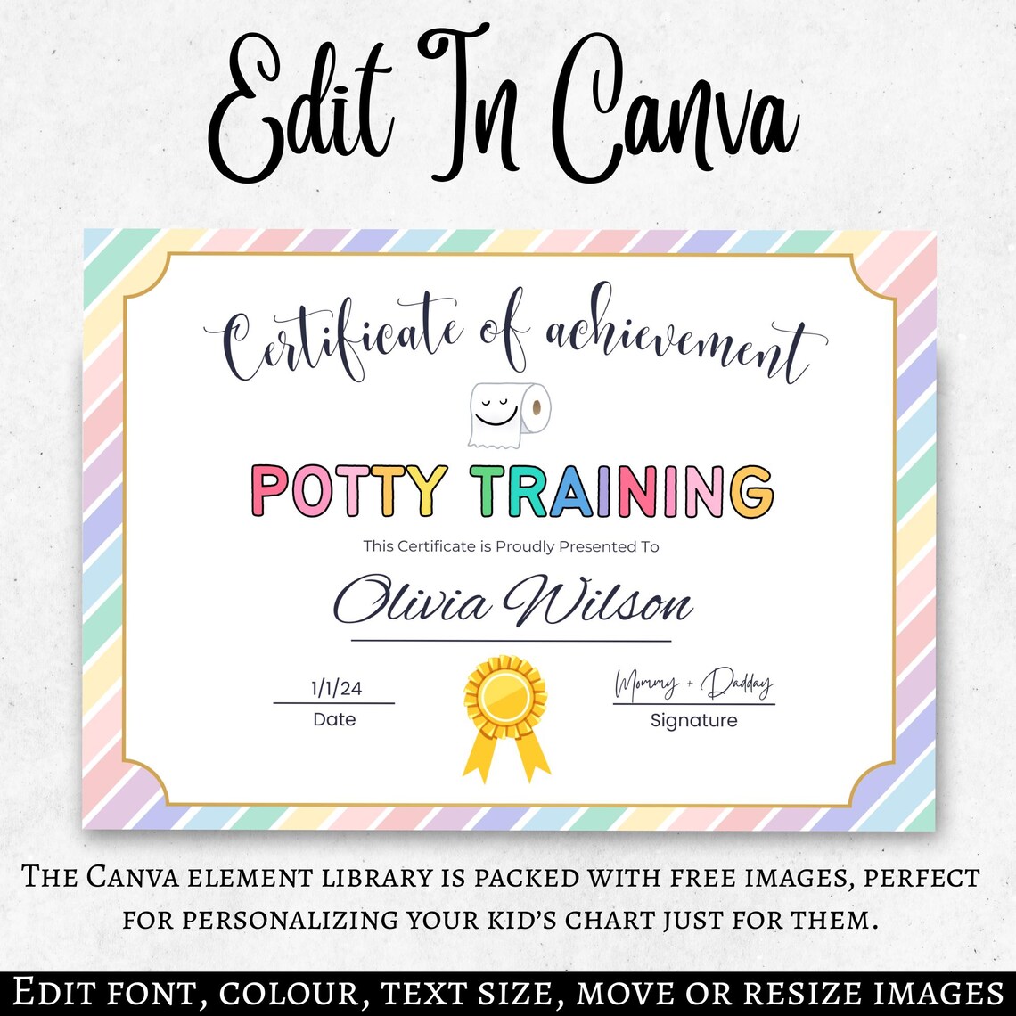 Editable Potty Training Certificate, Potty Training Tracker, Toddlers ...