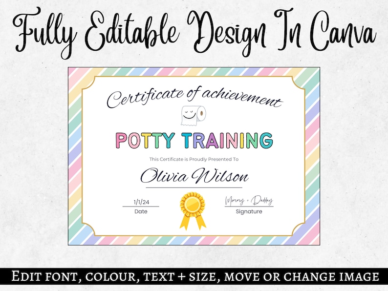 Editable Potty Training Certificate, Potty Training Tracker, Toddlers ...
