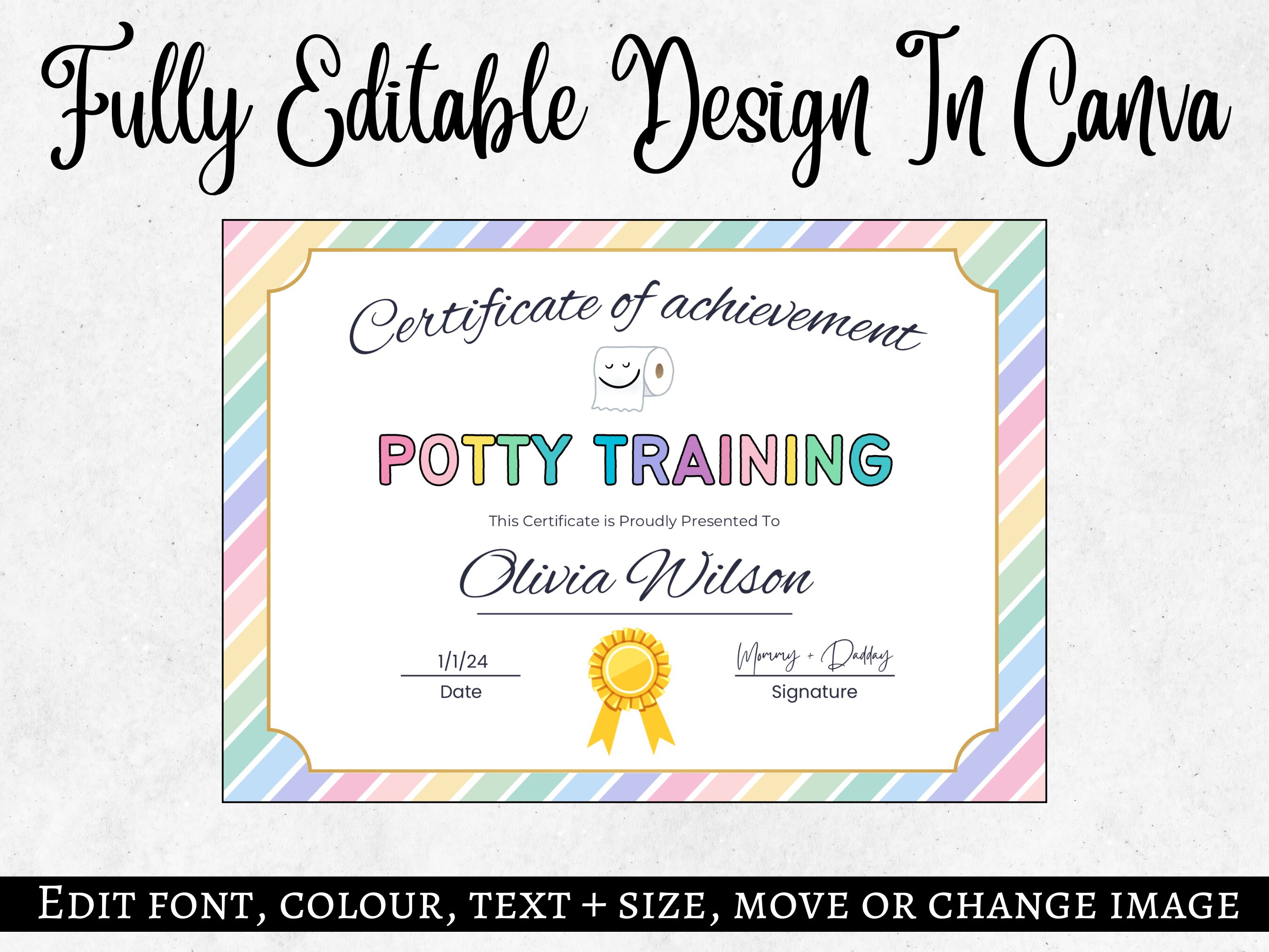 Editable Potty Training Certificate, Potty Training Tracker, Toddlers ...