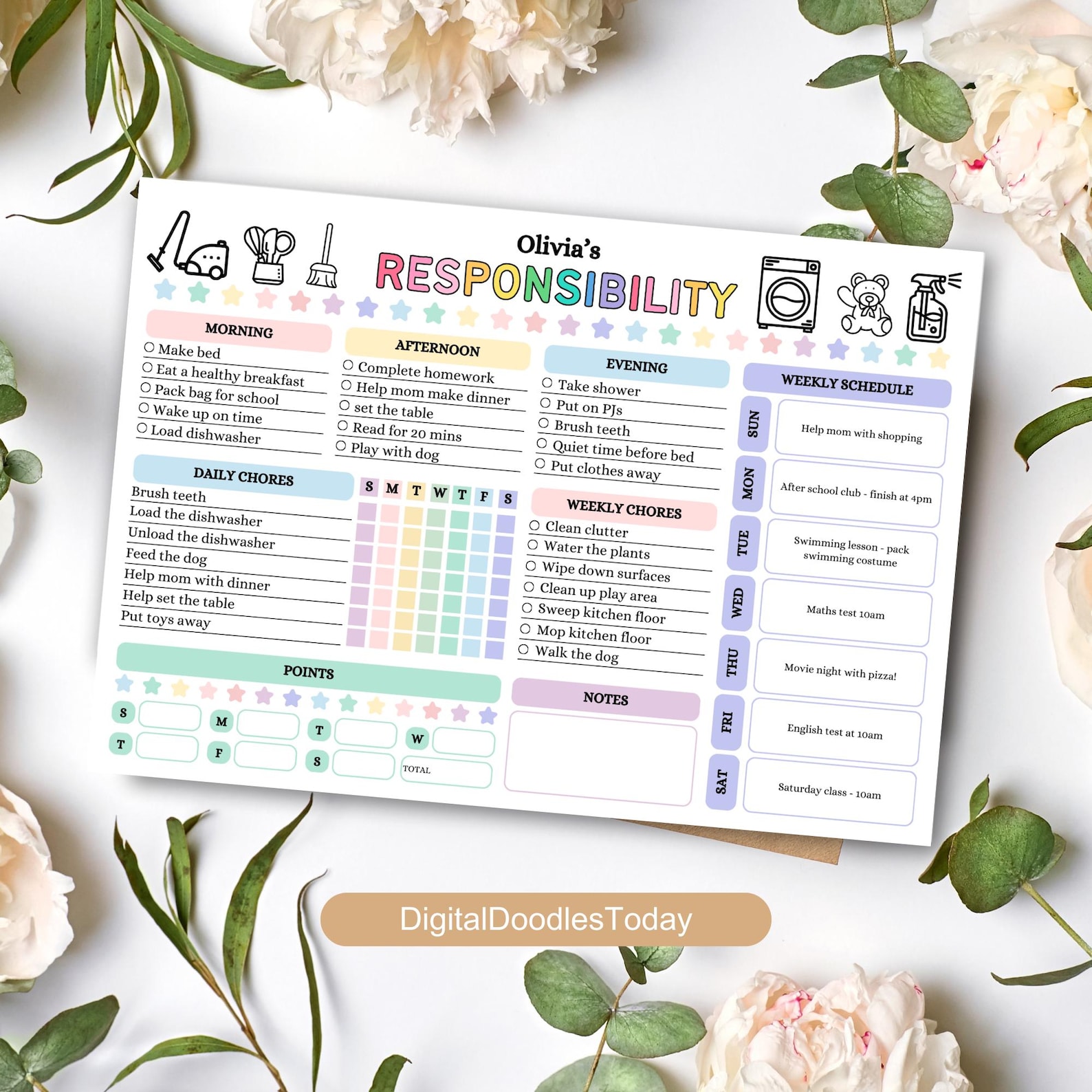 Editable Responsibility Chore Chart for Kids | Printable | Kids Daily ...