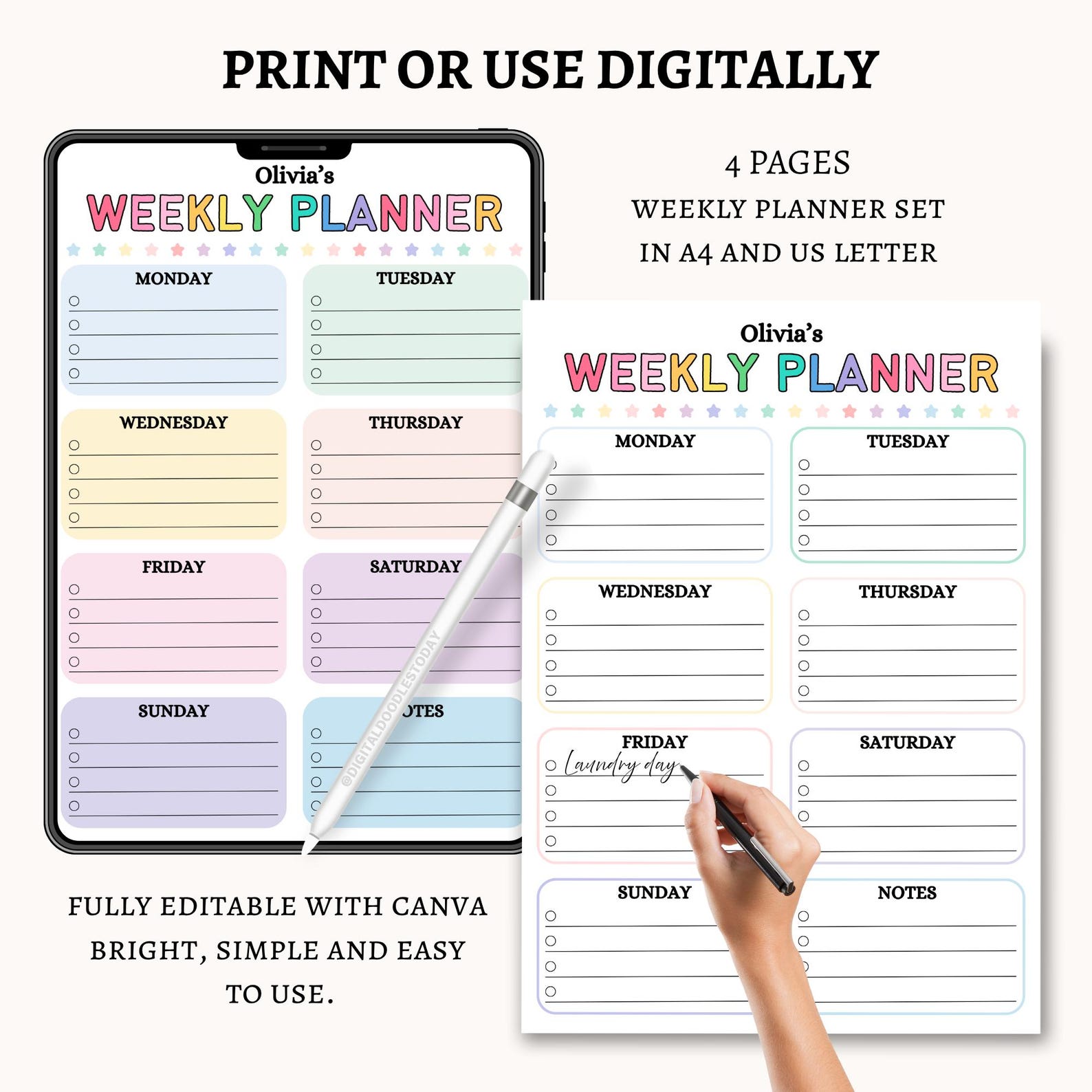 Kids Weekly Planner | Rainbow Daily Planner | Homeschool Planner | Kids ...