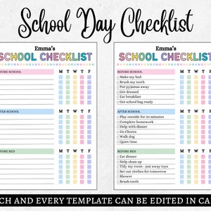 Canva Editable Schoolday Checklist for Kids | Printable | Chore Chart ...