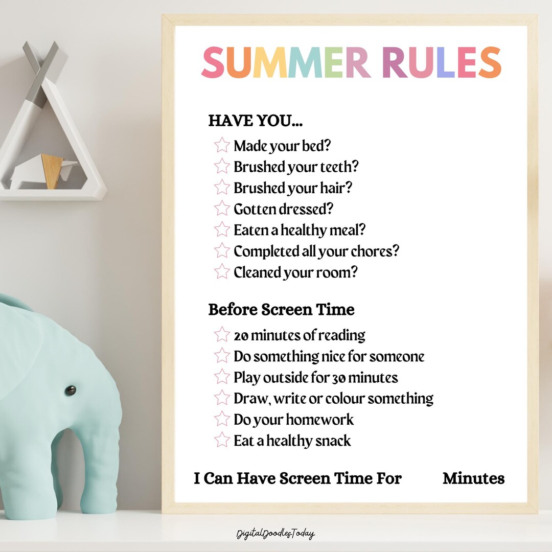 Summer Rules Chart - Canva Editable - Printable Chore Chart for Kids ...