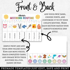 Kids Flip Routine Chart Editable Printable, Morning Evening Bedtime ...