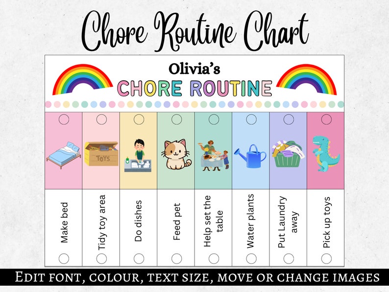 Gráfico de rutinas para niños editable e imprimible, Gráfico de rotafolio para la mañana y la ...