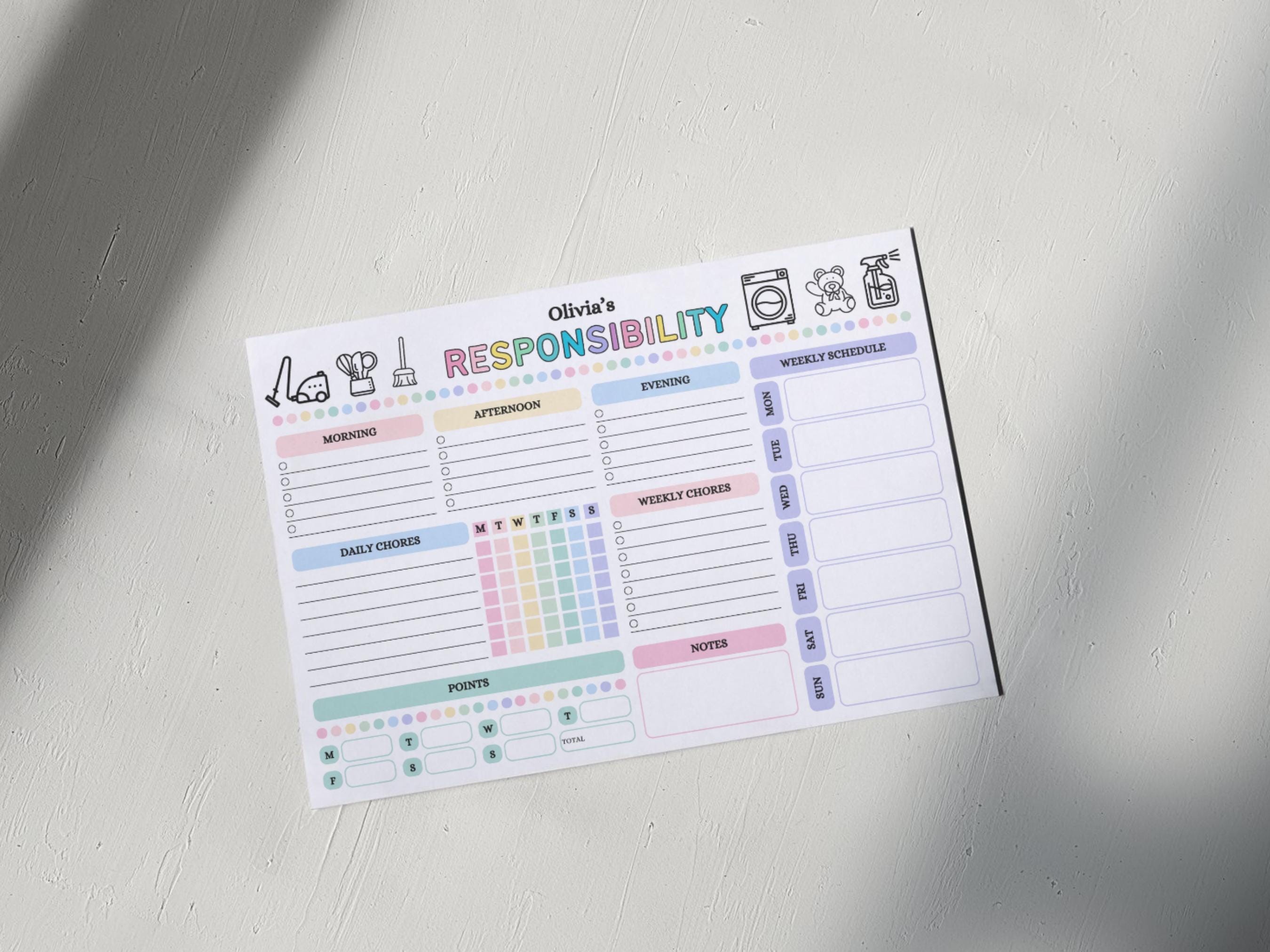 Editable Responsibility Chore Chart for Kids Printable Kids Daily ...