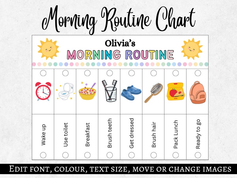 Kids Flip Routine Chart Editable Printable, Morning Evening Bedtime ...