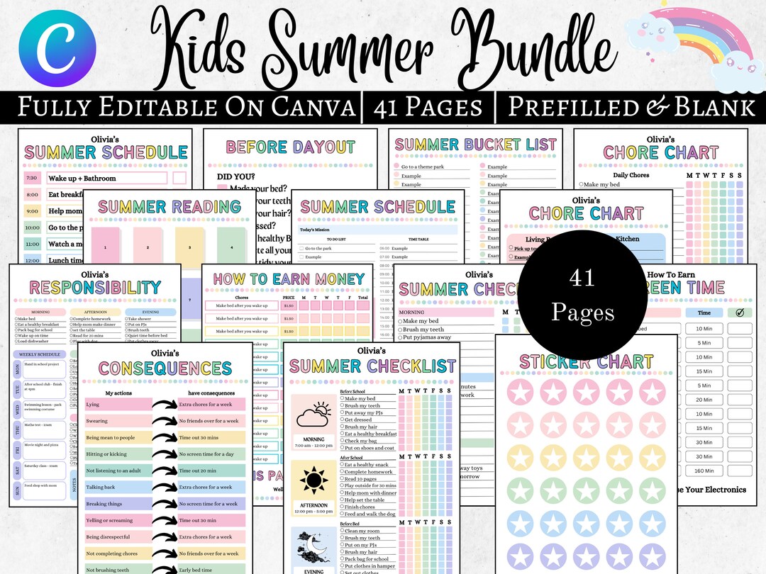 Kids Summer Planner, Printable Summer Planner, Summer Kids Bucket List ...