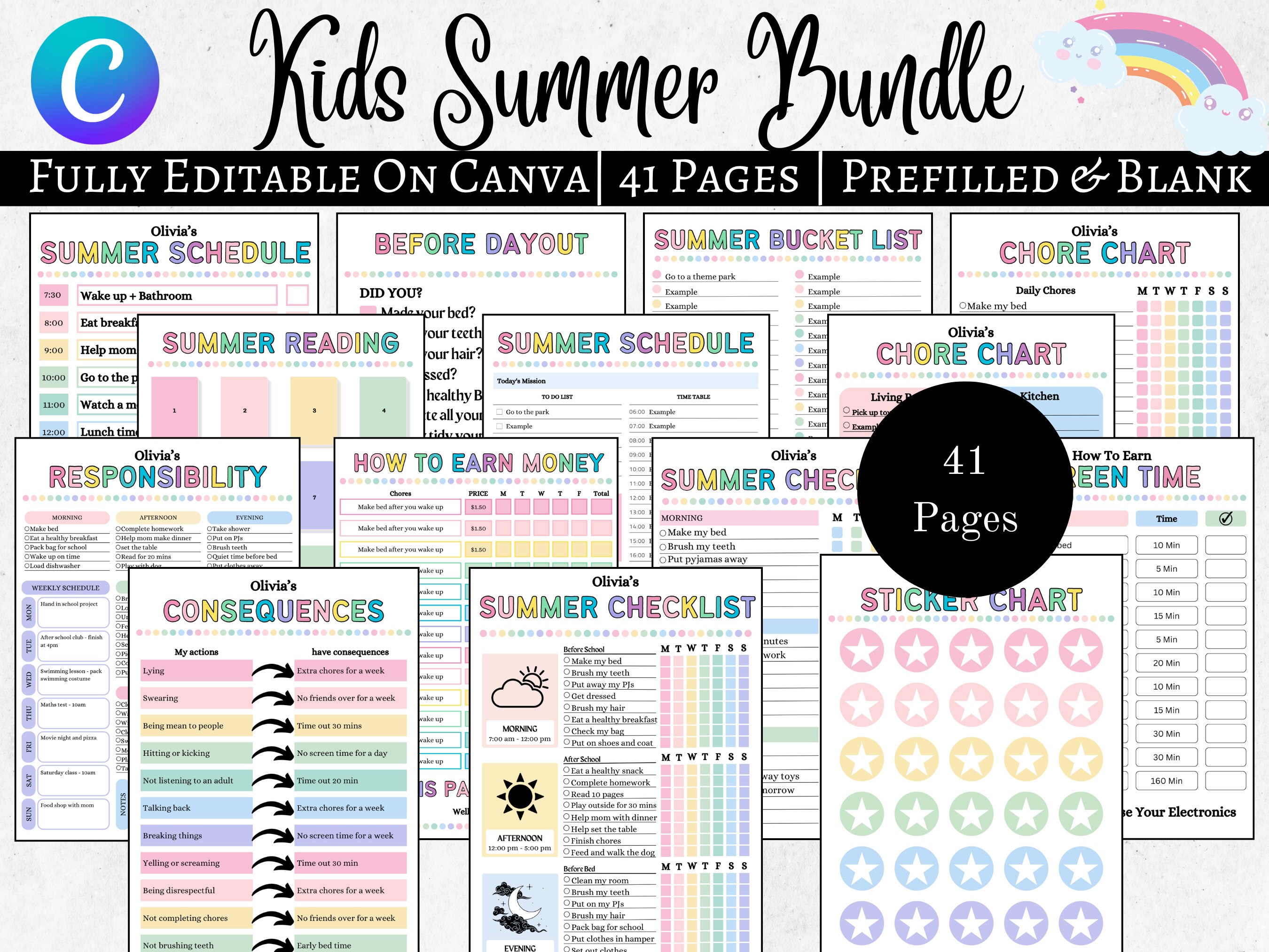 Kids Summer Planner, Printable Summer Planner, Summer Kids Bucket List ...