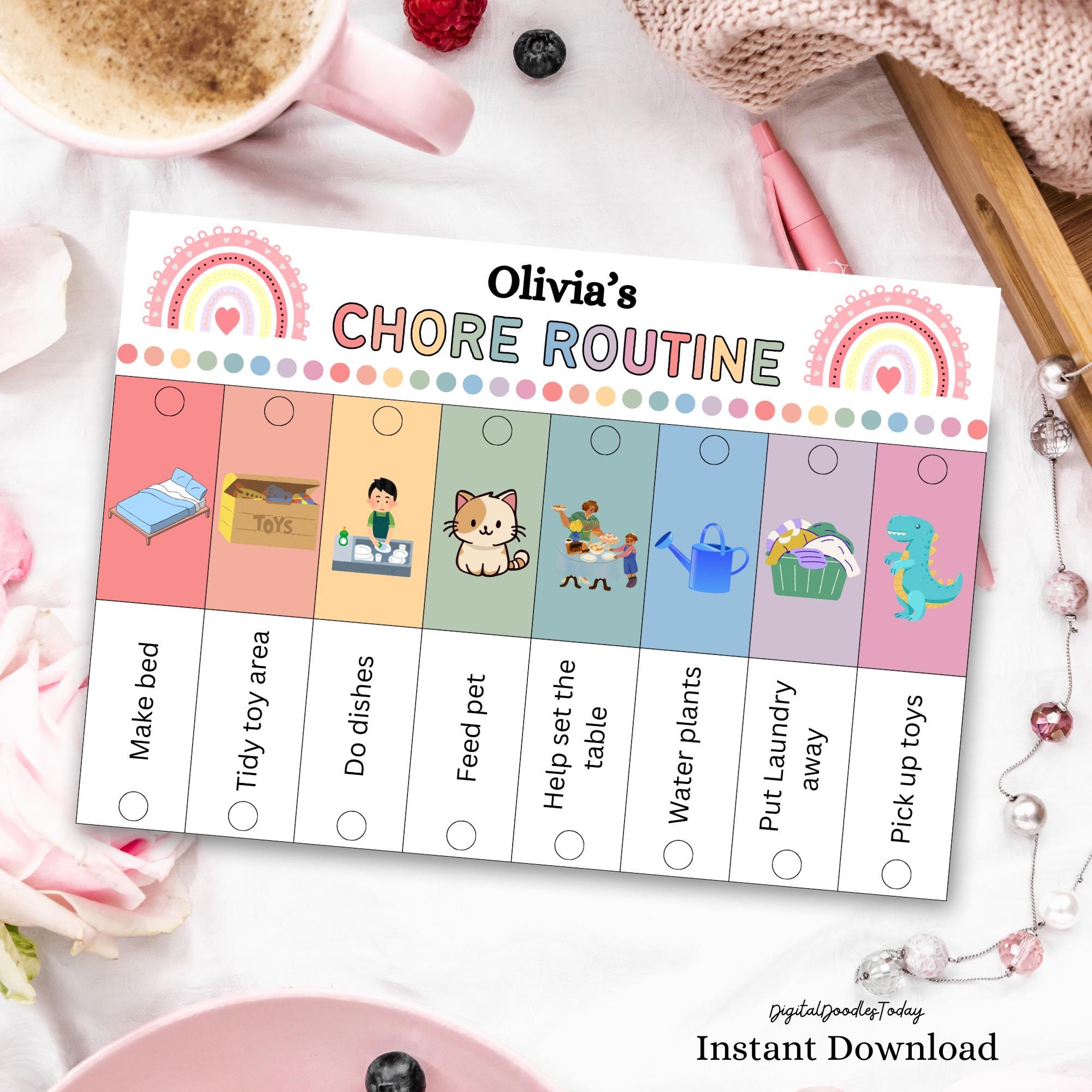 Kids Boho Flip Routine Chart Editable Printable, Morning Evening ...