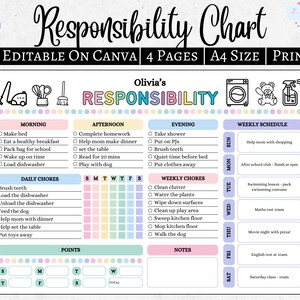 Editable Responsibility Chore Chart for Kids | Printable | Kids Daily ...