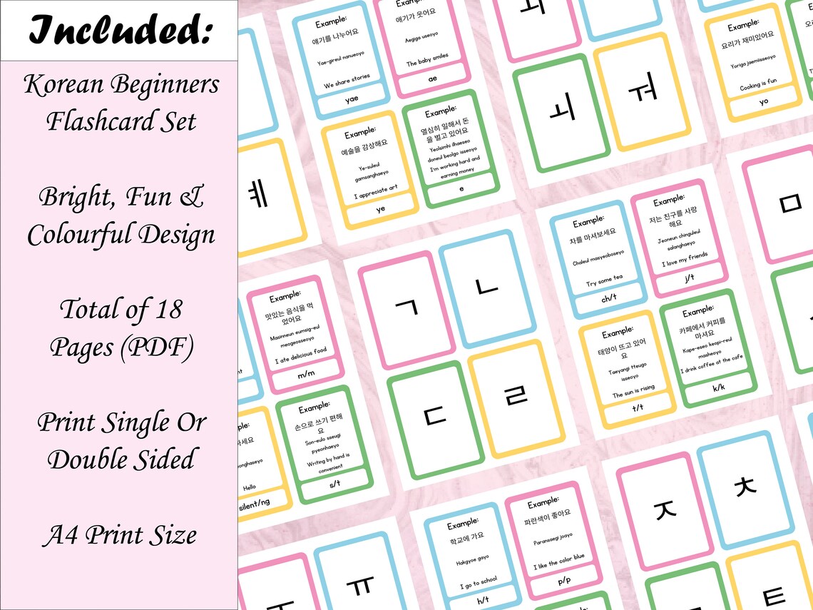 Korean Flashcards Digital Download PDF Korean Alphabet Korean Practice ...