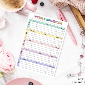 Homework Checklist Printable, Weekly Homework Tracker, Student Assignment Organizer, Academic ...