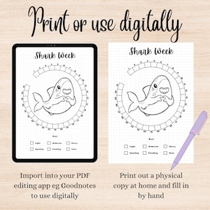 Shark Week Tracker Page, Period Tracker, Printable Tracker, Bullet ...