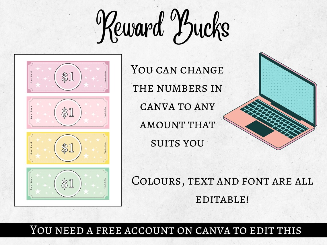 Editable Kids Reward Bucks Printable Mom Bucks, PDF Reward System for ...