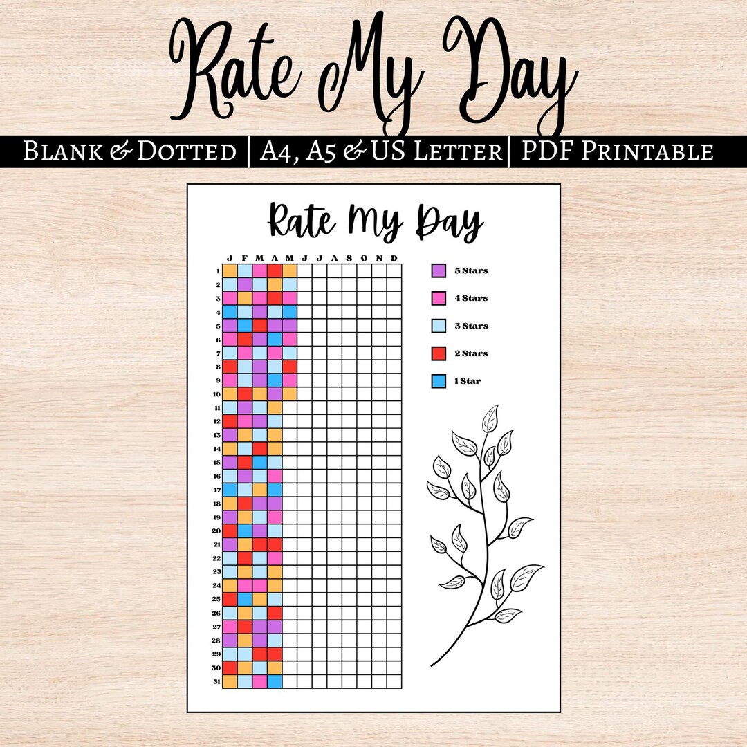 Rate My Day PRINTABLE Journal Page, Printable Planner Page, Daily ...