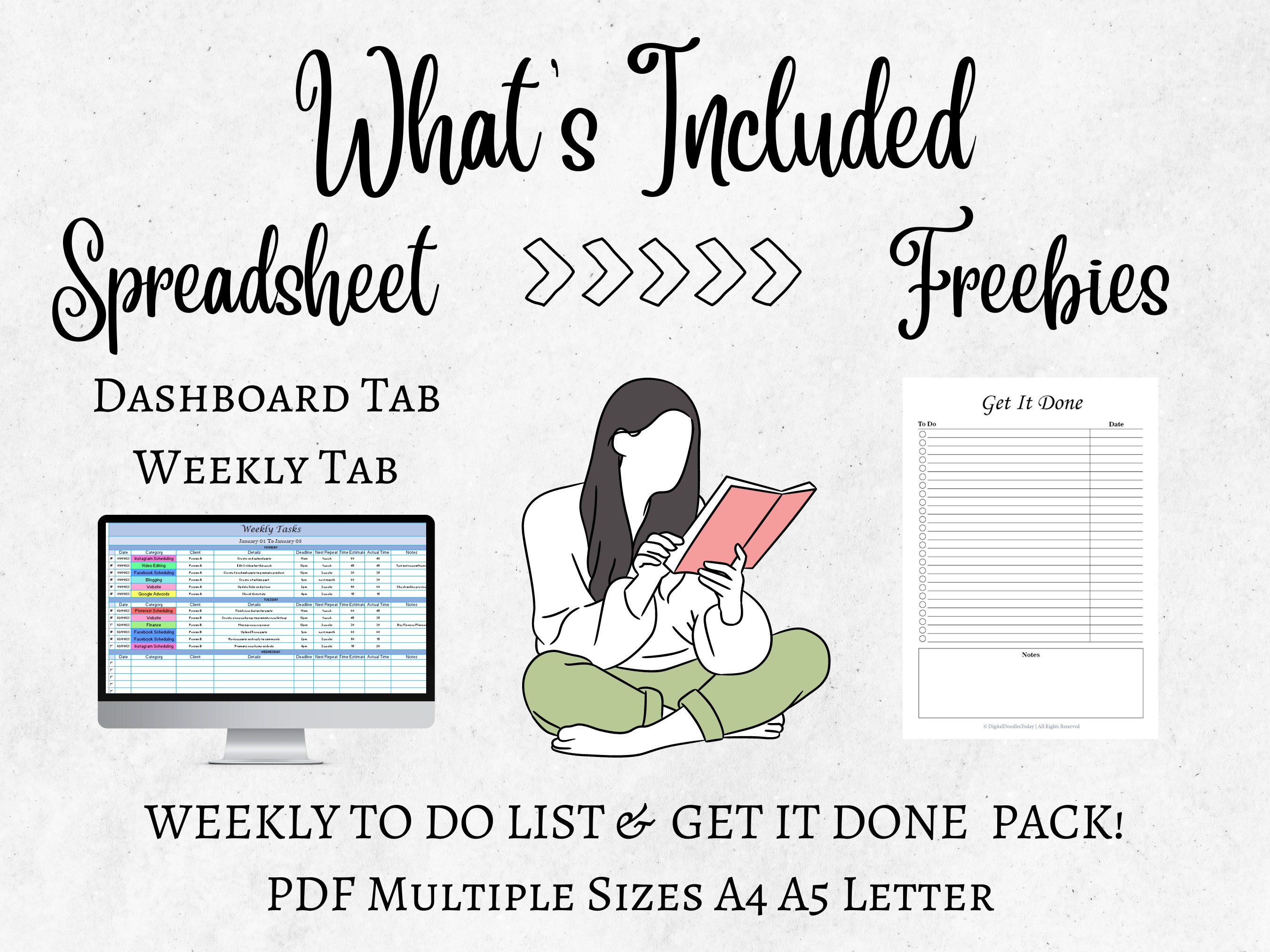 Virtual Assistant Organiser Weekly Excel Spreadsheet Work Hours Tracker ...