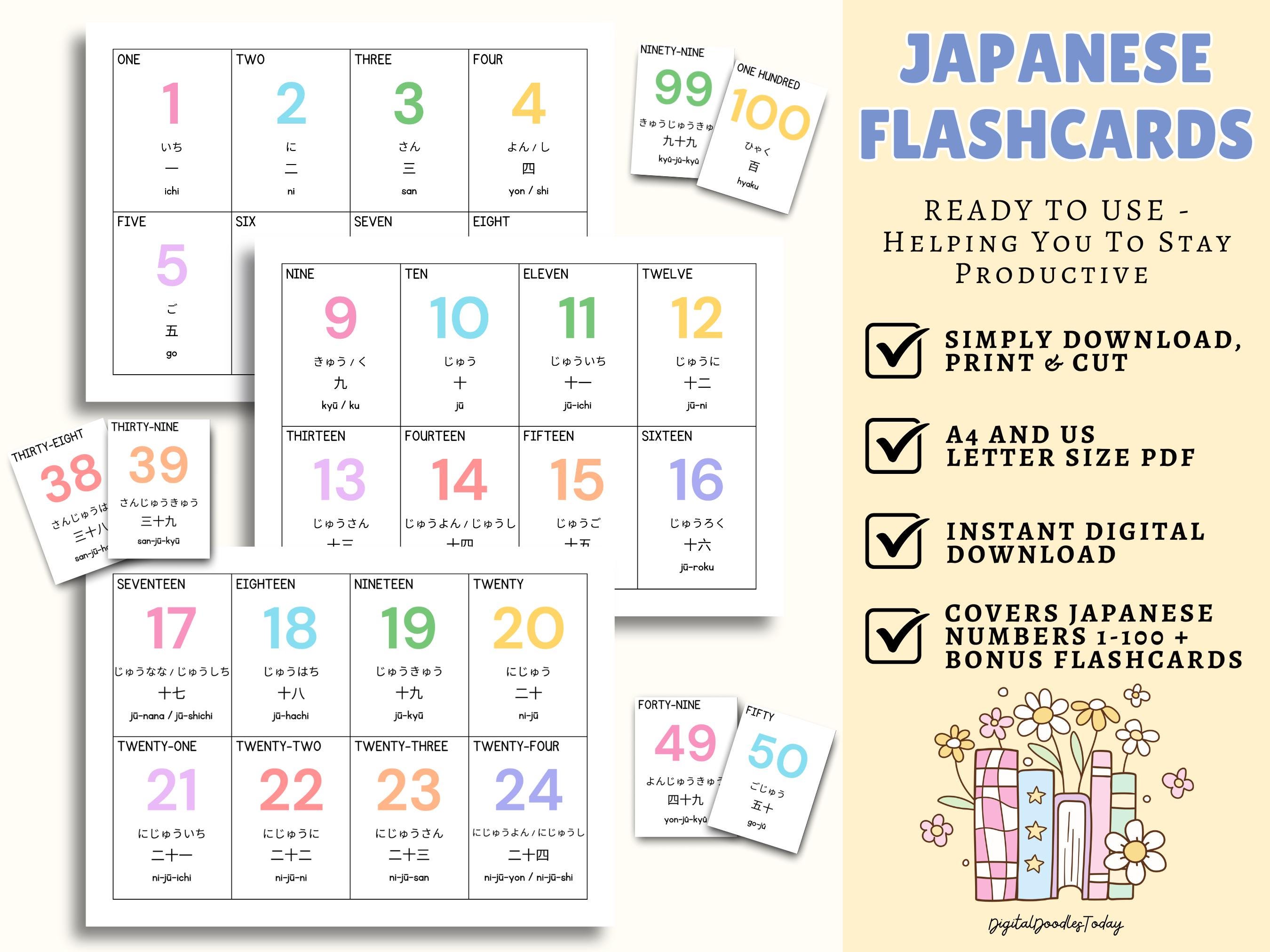 Japanese Numbers Flashcards | Printable Japanese Number Flashcard ...