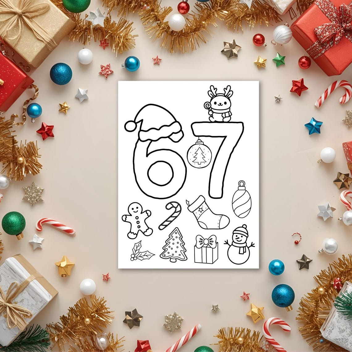 Kerst kleurplaat 67, Six Seven 6 7 Meme kleurplaat, vakantie kleurplaat ...