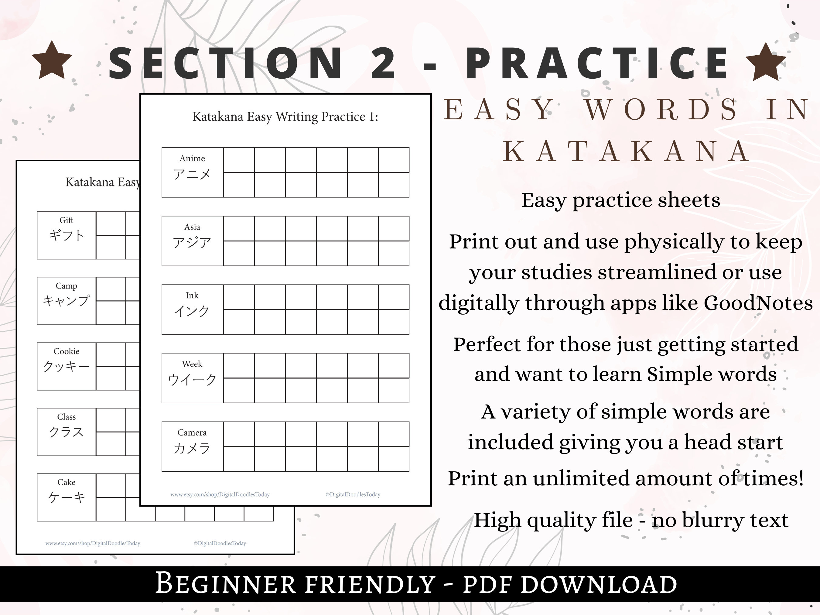 Japanese Katakana Workbook | Printable Japanese Writing Practice Sheets ...
