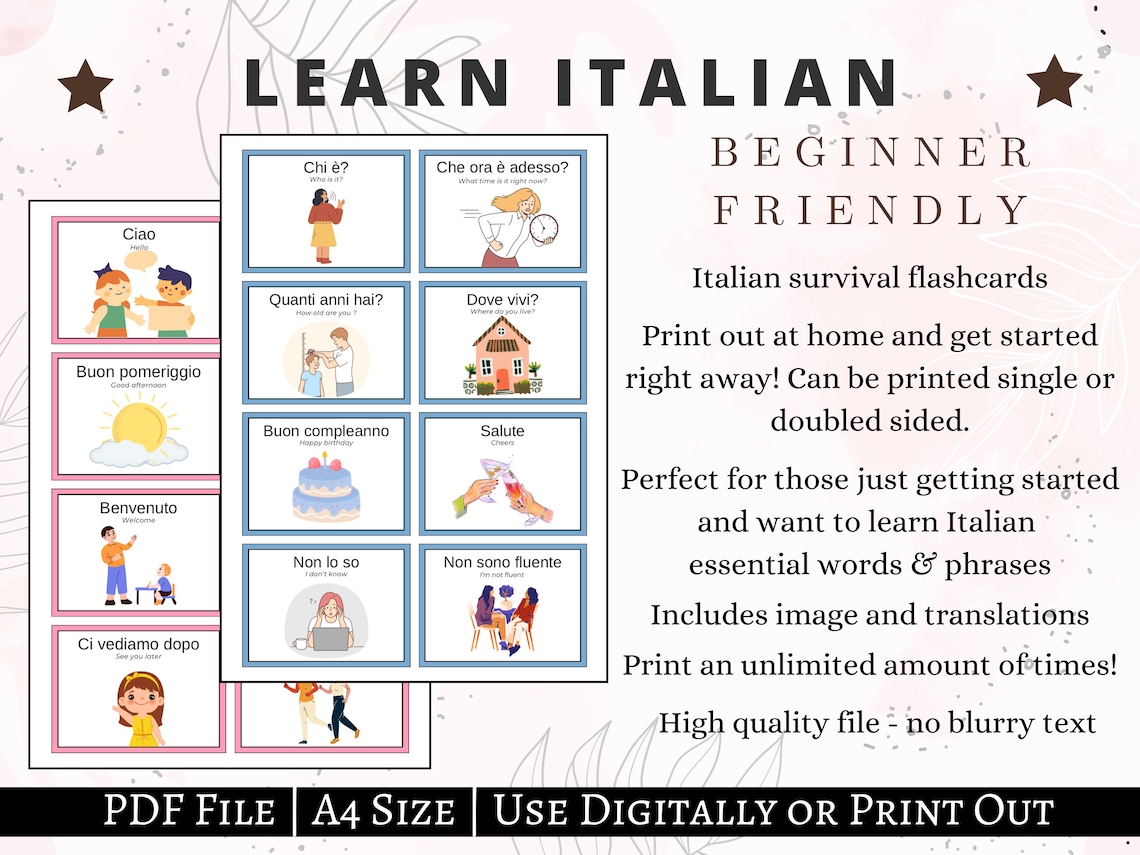 Italian Flashcards for Beginners, Italian Printable Flashcards, Italian ...