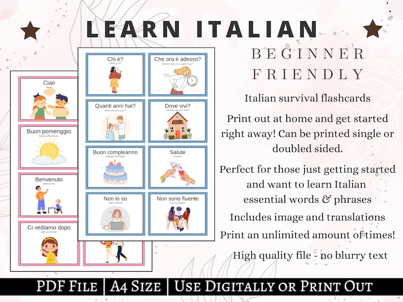 Italian Flashcards for Beginners, Italian Printable Flashcards, Italian ...