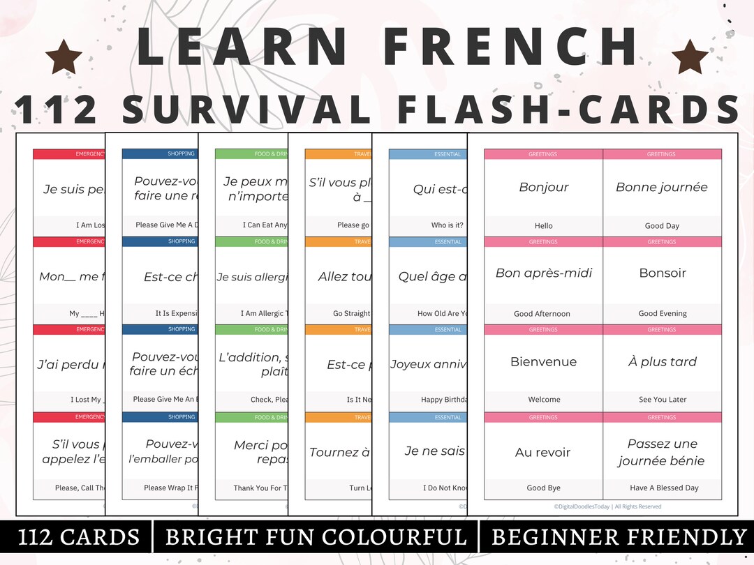 French Flashcards for Beginners, French Printable Flashcards, French ...