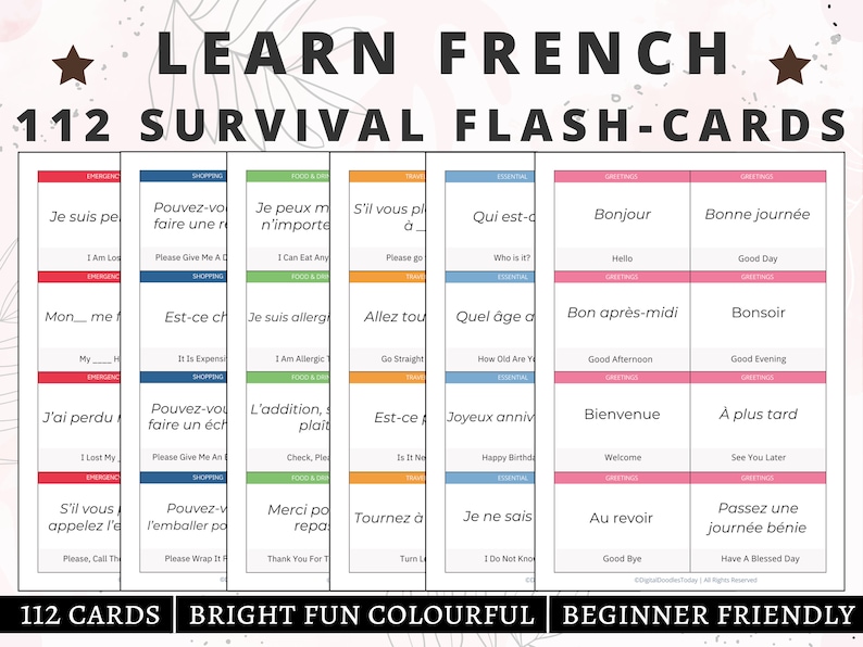 French Flashcards for Beginners, French Printable Flashcards, French ...