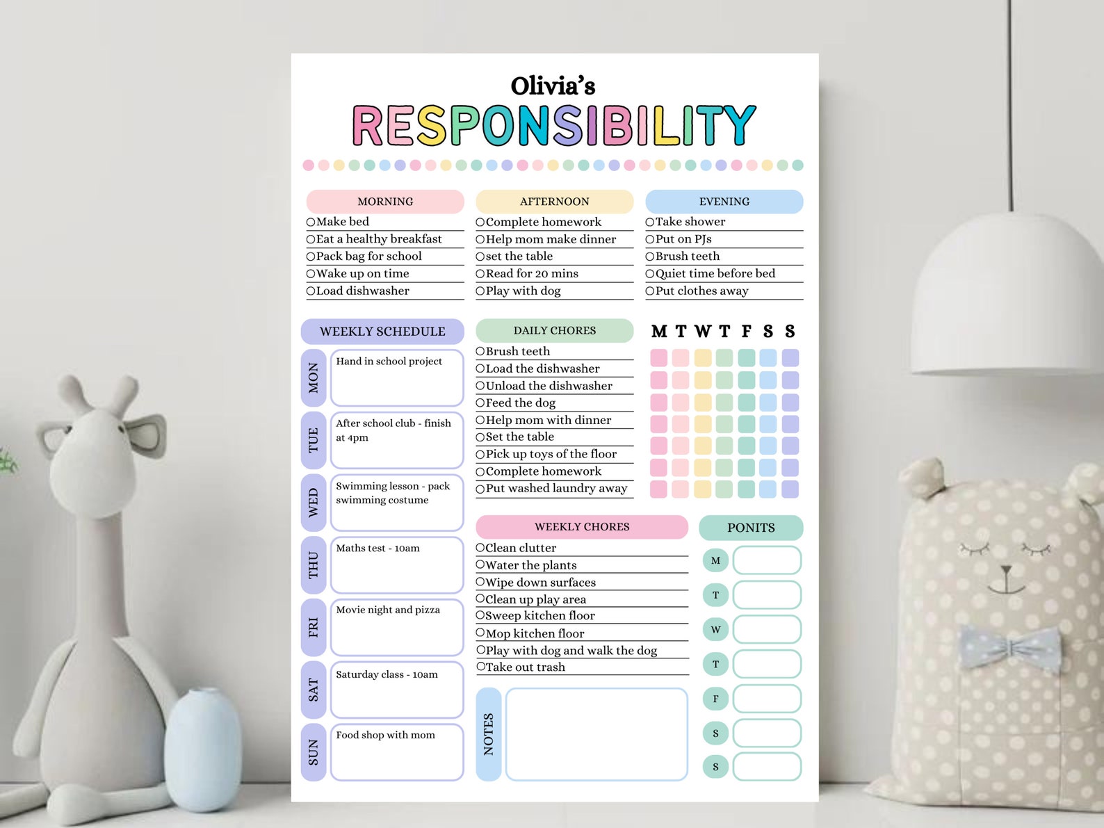 Editable Responsibility Chore Chart for Kids Printable Kids Daily ...