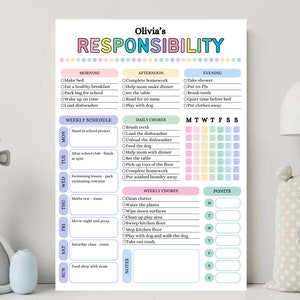 Editable Responsibility Chore Chart for Kids | Printable | Kids Daily ...