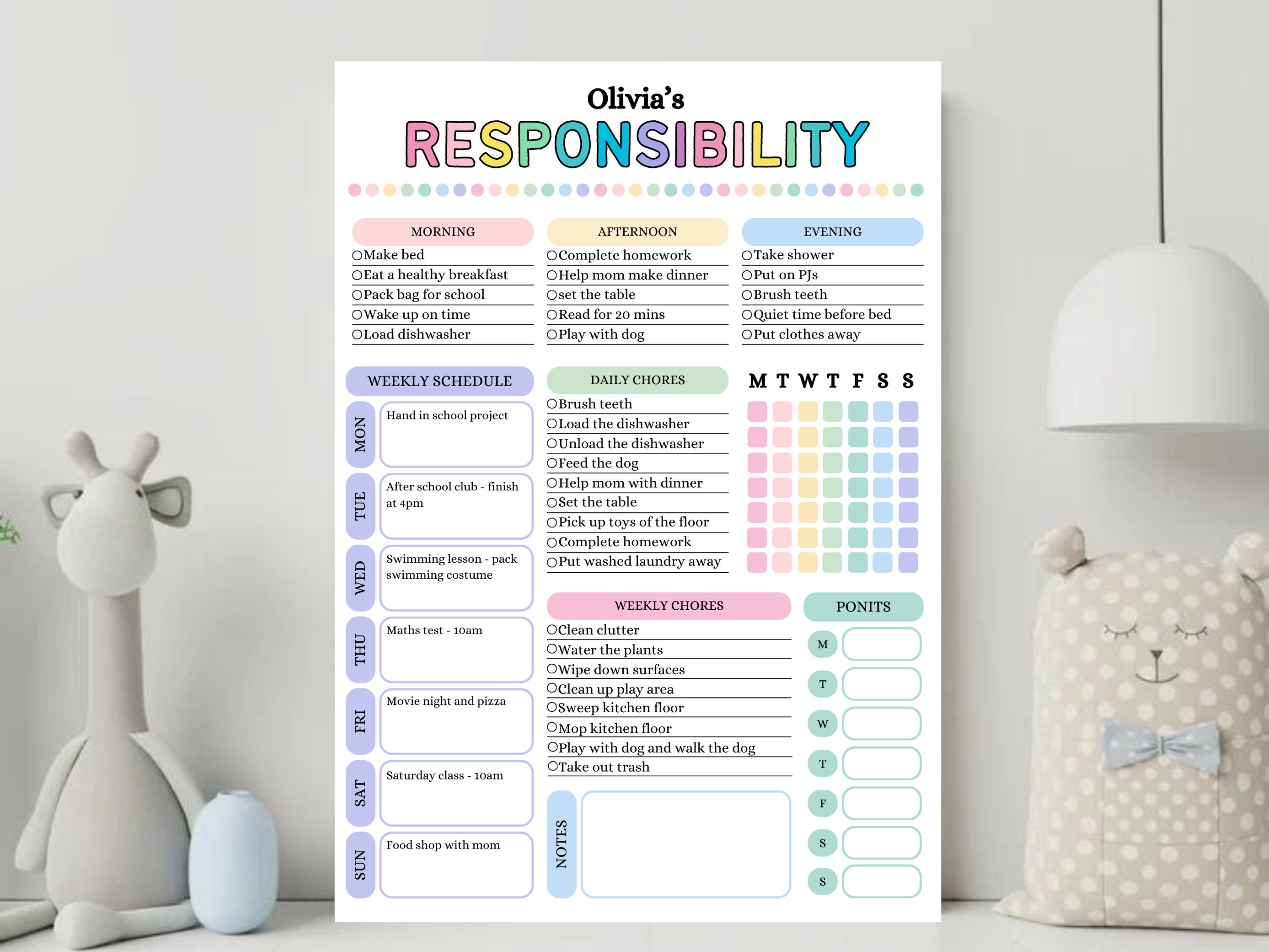 Editable Responsibility Chore Chart for Kids Printable Kids Daily ...