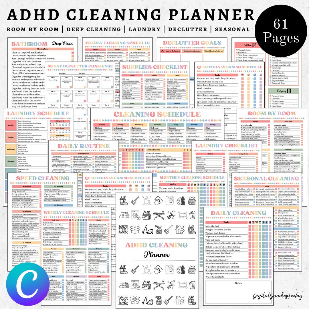 ADHD Cleaning Planner Bundle, Cleaning Checklist, Home Cleaning ...