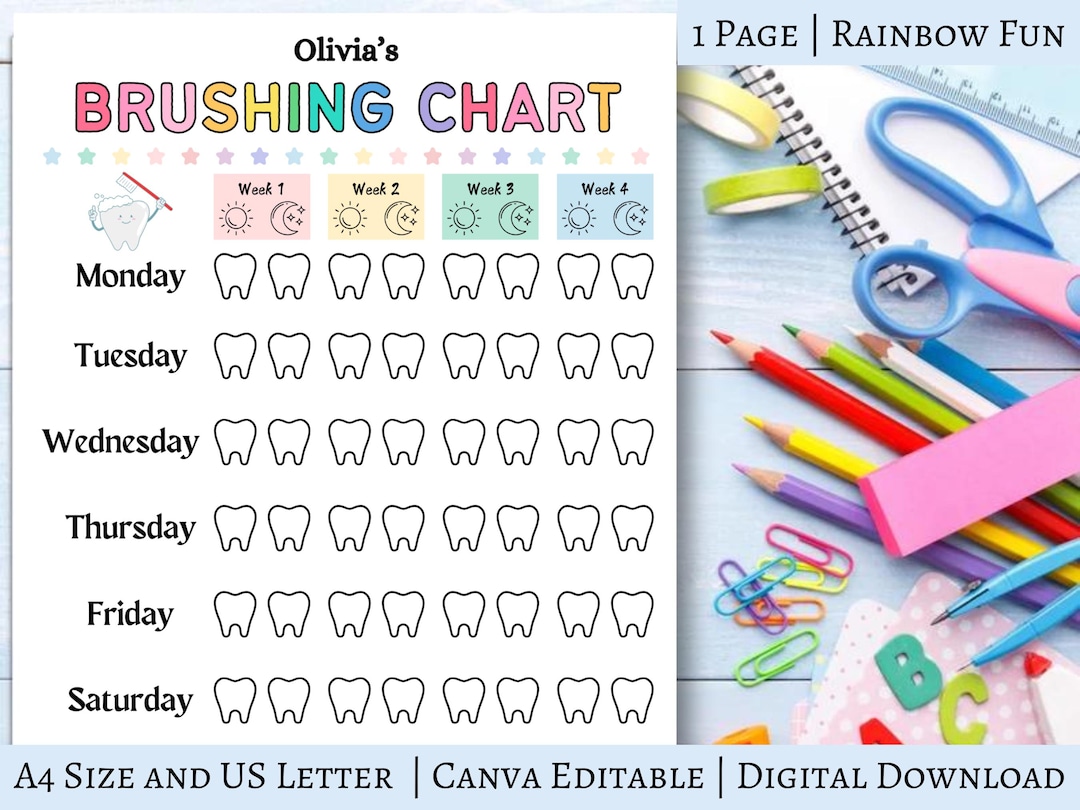 Printable Brushing My Teeth Chart, Kids Teeth Brush Tracker, Teeth ...