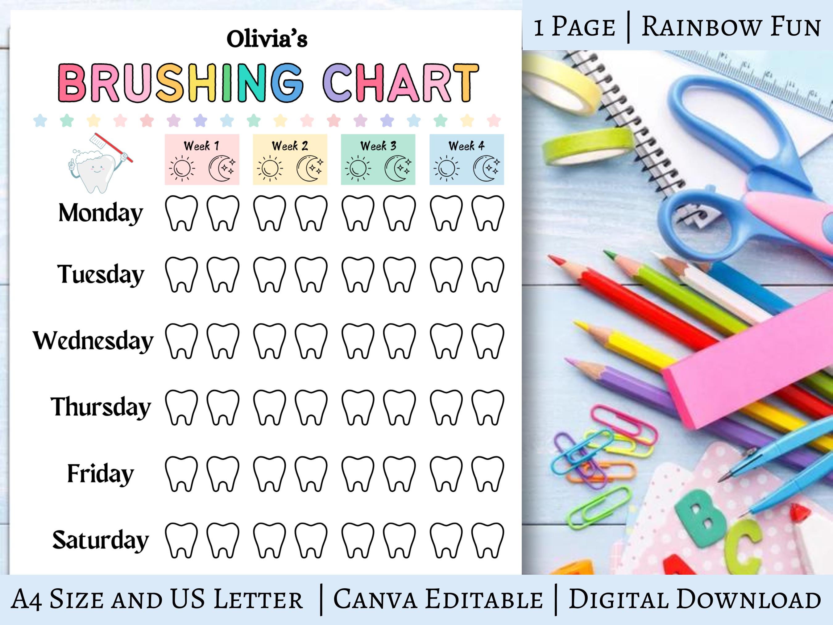 Printable Brushing My Teeth Chart, Kids Teeth Brush Tracker, Teeth ...
