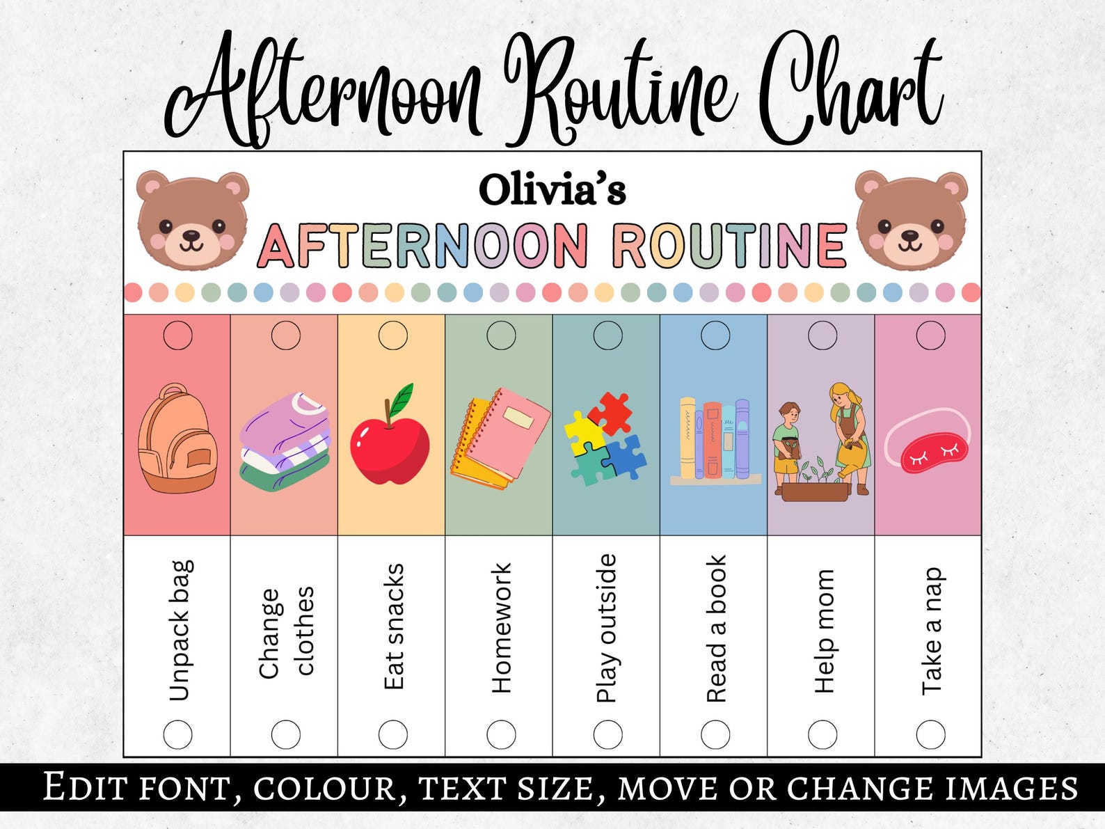 Kids Boho Flip Routine Chart Editable Printable, Morning Evening ...