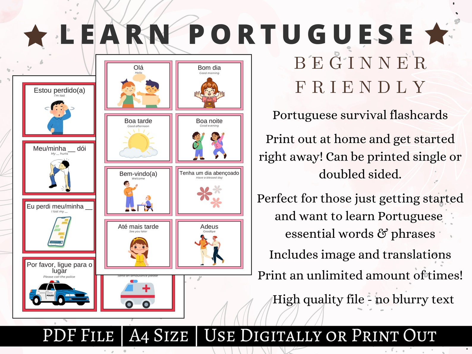 Portuguese Flashcards for Beginners, Portuguese Printable Flashcards ...