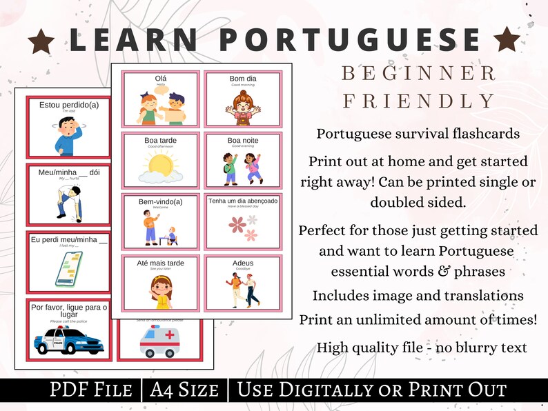 Portuguese Flashcards for Beginners, Portuguese Printable Flashcards ...