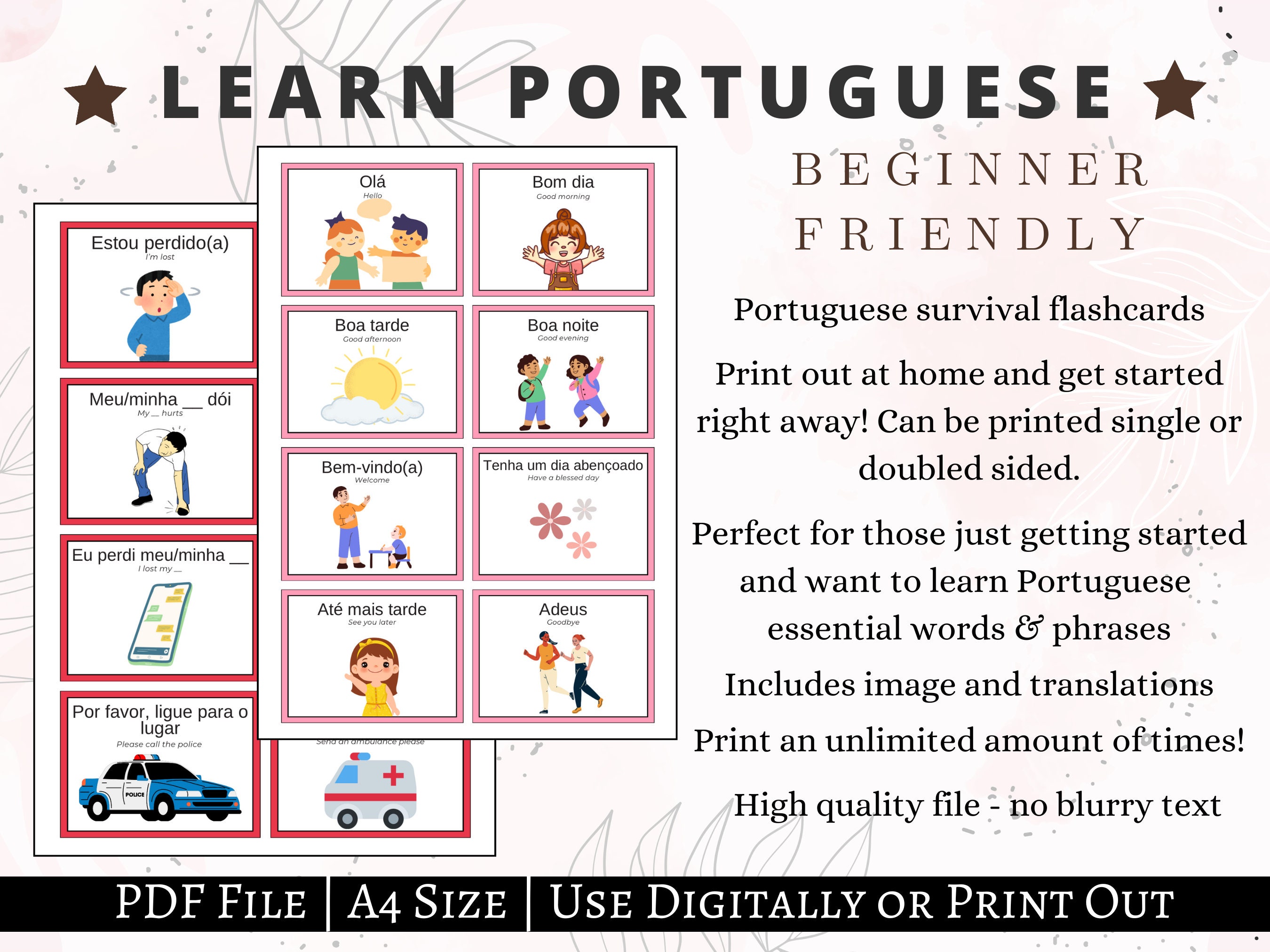 Portuguese Flashcards for Beginners, Portuguese Printable Flashcards ...