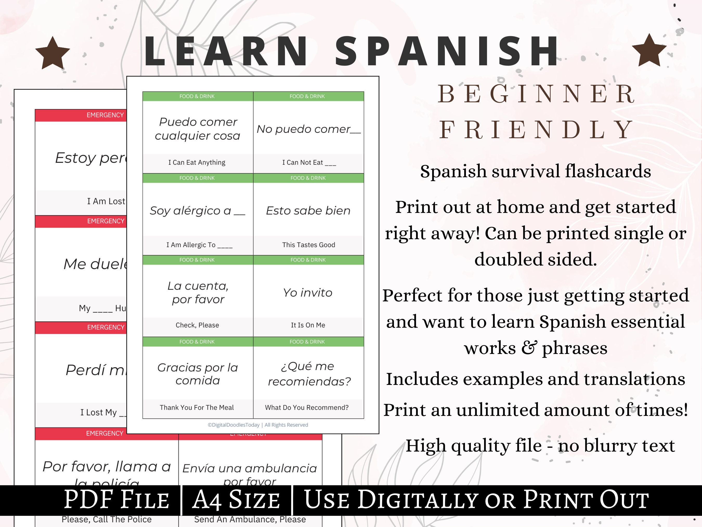 Spanish Flashcards for Beginners, Spanish Printable Flashcards, Spanish ...