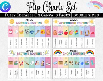 Kids Flip Routine Chart Editable Printable, Morning Evening Bedtime ...
