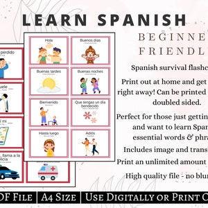 Spanish Flashcards for Beginners, Spanish Printable Flashcards, Spanish ...