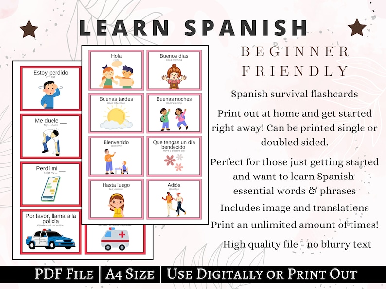 Spanish Flashcards for Beginners, Spanish Printable Flashcards, Spanish ...