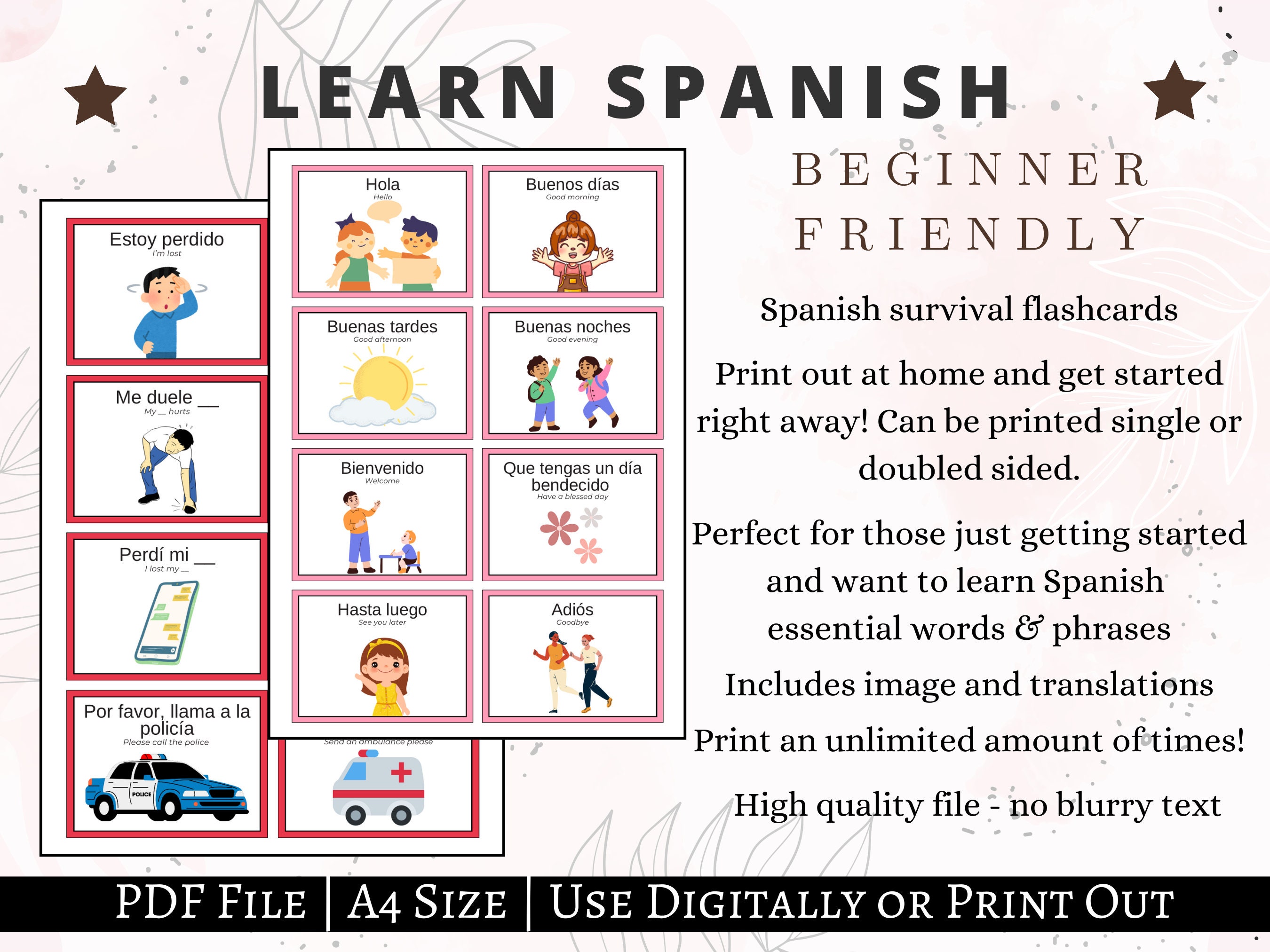 Spanish Flashcards for Beginners, Spanish Printable Flashcards, Spanish ...
