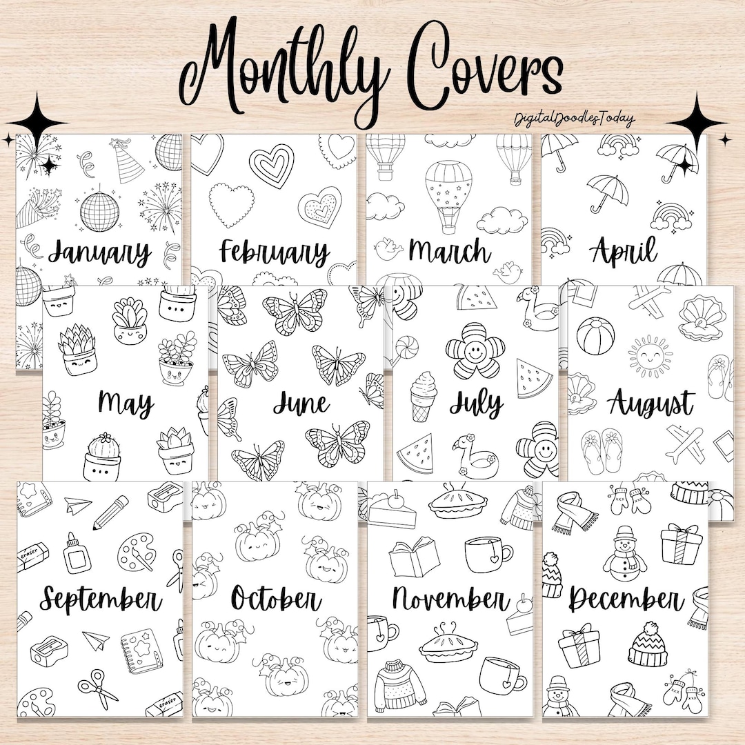 12 Monthly Planner Cover Pages Bundle Journal Printable Bujo Pre-made ...