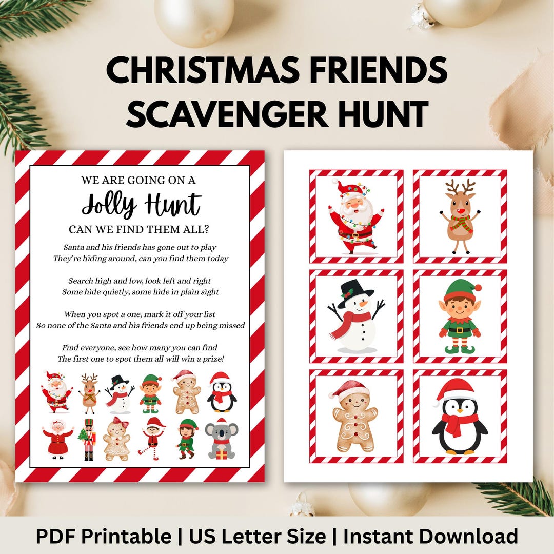 Christmas Scavenger Hunt Printable for Kids, Santa Friends Scavenger ...