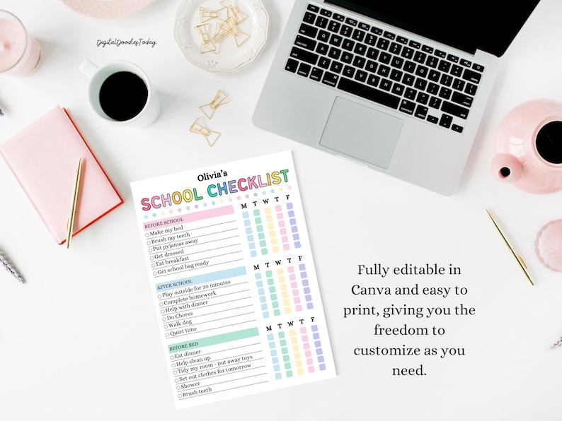 Canva Editable Schoolday Checklist for Kids | Printable | Chore Chart ...